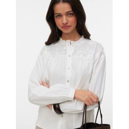 V&eacute;ro Moda VERO MODA Damen Langarmbluse "VMTUESDAY L/S DETAIL TOP WVN", wei&szlig;, Gr. XS, unifarben, Web, Obermaterial: 100% Baumwolle, Blusen, Baumwolle
