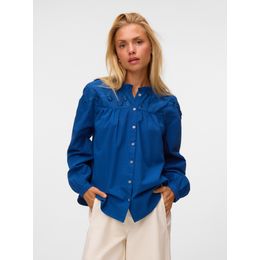 V&eacute;ro Moda VERO MODA Damen Langarmbluse "VMTUESDAY L/S DETAIL TOP WVN", blau, Gr. L, unifarben, Web, Obermaterial: 100% Baumwolle, Blusen, Baumwolle