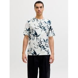 Jack & Jones JACK & JONES Herren Rundhalsshirt "JJHONOLULU AOP TEE SS CREW NECK"cloud dancer, Gr. S, bedruckt, Jersey, Obermaterial: 100% Baumwolle, Shirts,