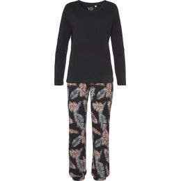 Damen Pyjama schwarz schwarz-gemustert Gr&ouml;&szlig;e 48/50