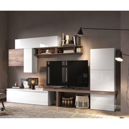 Pharao24.de Wohnwand Hochglanz Design Wohnwand 202 cm hoch und 40 cm tief (neunteilig)