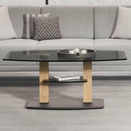 Pharao24.de Designercouchtisch Salontisch mit Glasplatte h&ouml;henverstellbar