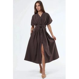 L&auml;ssiges V-Ausschnitt Midi-Hemd Kleid