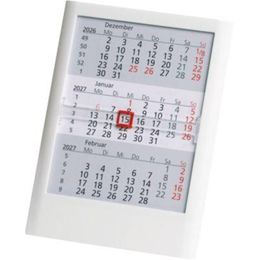 Tisch-Aufstellkalender Standard 2027/2028, 24 Seiten, roter Datumsschieber, B 120 x H 160 mm, Kunststoff, wei&szlig;