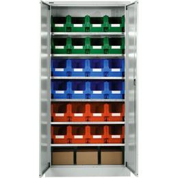 Sch&auml;fer Shop Materialschrank MSI 2409, mit 24 K&auml;sten LF 322, 6 Fachb&ouml;den, B 950 x T 400 x H 1935 mm, Stahl, lichtgrau