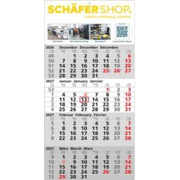 Sch&auml;fer Shop Sch&auml;fer Shop Select 4 Monats-Wandkalender Quattro 2027, 3-sprachig, 12 Seiten, Datumsschieber, B 300 x H 600 mm, Karton, grau-wei&szlig;