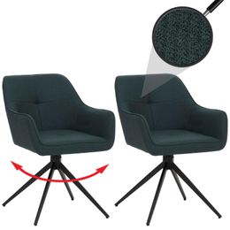 2er-Set Esszimmerstuhl MCW-O47, K&uuml;chenstuhl Armlehne, drehbar Auto-Return, Stoff/Textil (270g/m&sup2;) ~ petrol-gr&uuml;n