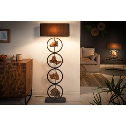 Riess Ambiente Design Stehlampe ELEMENTS 147cm schwarz Baumwollschirm Fu&szlig; mit Massivholz Riess-Ambiente Natur Retro