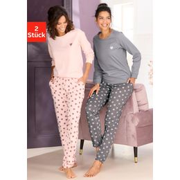 Damen Pyjama, VIVANCE DREAMS BY LASCANA, Gr. 36taupe, rosa, Single Jersey, Obermaterial: 100% Baumwolle, gemustert, Homewear-Sets, mit s&uuml;&szlig;em