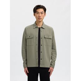 Selected Herren Sweatjacke "SLHJACKIE SWEAT JACKET NOOS"vetiver, Gr. L, unifarben, angeraute Sweatware, Obermaterial: 60% Baumwolle, 40% Polyester,
