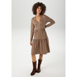 Aniston CASUAL Damen Jerseykleid, braun, Gr. 42, bedruckt, gemustert, Single Jersey, Obermaterial: 95% Viskose, 5% Elasthan, Kleider, mit