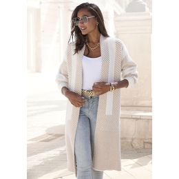 Lascana Damen Longstrickjackecreme, beige, Gr. 52, gemustert, Strick, Obermaterial: 50% Polyamid, 30% Viskose, 20% Polyester, Strickjacken, aus