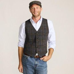 LANDS' END Harris Tweed Weste, Herren,  Braun, Wolle, by Lands' End