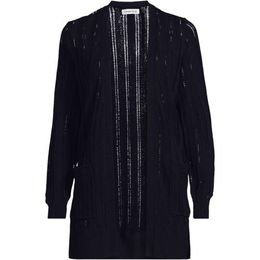 LANDS' END Langer offener Soft Flow Ajour-Cardigan aus Leinenmix, Damen,  Blau, Baumwolle/Leinen/Lyocell (Viskose), by Lands' End