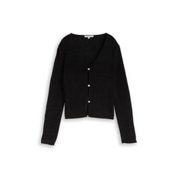 Tom Tailor Denim Damen Cardigan mit V-Ausschnitt, schwarz, Uni, Gr. XXL