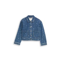 Tom Tailor Denim Damen Jeansjacke mit aufgesetzten Taschen, blau, Gemustert, Gr. S