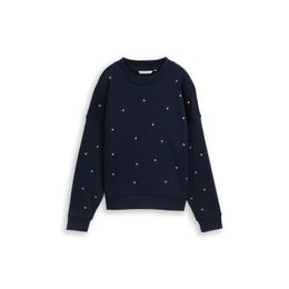 Tom Tailor Denim Damen Loose Fit Sweatshirt mit Stickerei, blau, Uni, Gr. L