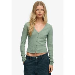 Superdry Damen Cardigan "ATH ESS POINTELLE CARDIGAN"light jade gr&uuml;n, Gr. S, unifarben, Single Jersey, Obermaterial: 100% Baumwolle, Strickjacken,