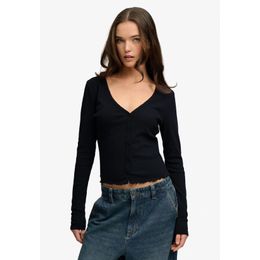 Superdry Damen Cardigan "ATH ESS POINTELLE CARDIGAN"eclipse navy, Gr. M, unifarben, Single Jersey, Obermaterial: 100% Baumwolle, Strickjacken,