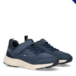 Tommy Hilfiger M&auml;dchen Sneaker, Gr. 37blau, Lederimitat, Textil, Schuhe, Freizeitschuh, Halbschuh, Slipper mit elastischen Schn&uuml;rsenkeln