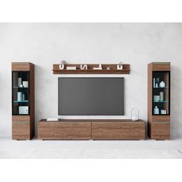 Wohnwand Home Affaire, B:260cm H:130cmvilla nussbaum, Wohnzimmer, Kastenm&ouml;bel-Sets, "VERA II", Vitrine mit Verglasung, stehend und h&auml;ngend, inklusive