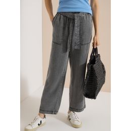 Cecil Damen Stoffhosemid grau random wash, Gr. XL, unifarben, Stoff, 100% Lyocell, Hosen, mit Bindeg&uuml;rtel