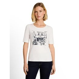 Tom Tailor Damen Kurzarmshirtwhisper wei&szlig;, Gr. XL, bedruckt, Single Jersey, Obermaterial: 95% Baumwolle, 5% Elasthan, Shirts, Sommershirt mit Print