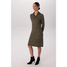 Damen Jerseykleidkiwigr&uuml;n, schokobraun, Gr. 48, Aniston SELECTED, bedruckt, gemustert, Milano Rib, Obermaterial: 85% Viskose, 10% Polyester, 5%