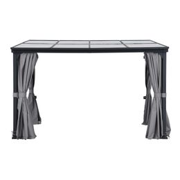 Stahl Wandpavillon MEIJE mit Vorh&auml;ngen und Netz - 360cm x 300cm, schwarz