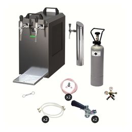ich-zapfe Untertheken Komplett Set - Zapfanlage STREAM 80 Bierkoffer, Bierzapfanlage, Durchlaufk&uuml;hler 2-leitig Trockenk&uuml;hler, Zapfkopf:Korb,Zapfkopf 2:Flach