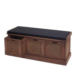 Sitzbank MCW-J49, Polsterbank Garderobenbank, Kissen Aufbewahrungsboxen Staufach 47x110x40cm ~ braun, Polster schwarz