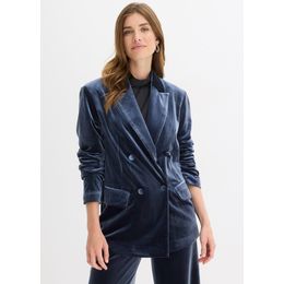 bonprix Blazer aus softem Samt, blau, Gr.50, Modischer, zweireihiger Blazer aus softem Samt, aus Samt