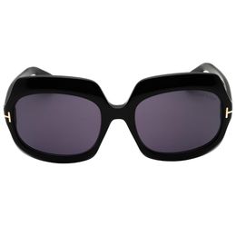 Tom Ford Gl&auml;nzende Schwarze &Uuml;bergro&szlig;e Sonnenbrille In Rauchgrau