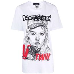Dsquared2 V Twin Grafik Wei&szlig;es T-shirt
