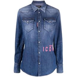 Dsquared2 Icon Print Western Denim Blaues Hemd
