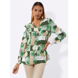 WITT Damen Druckbluse im figurumspielden Schnitt, khaki-pistazie-bedruckt, Gr&ouml;&szlig;e 40