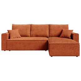 CARRYHOME Ecksofa, Rost, Kunststoff, 3-Sitzer, F&uuml;llung: Schaumstoffflocken,Schaumstoffflocken, Ottomane rechts, seitenverkehrt montierbar, L-Form, 232x143 cm, Liegefunktion, Schlafen auf Sitzh&ouml;he, R&uuml;cken echt, haustierfreundlicher Bezug, Wohnzimmer, Sofas & Couches, Wohnlandschaften, Ecksofas