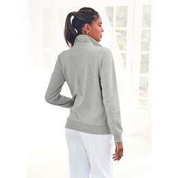 BENCH. LOUNGEWEAR Sweatjacke mehrfarbig Gr. 52/54 f&uuml;r Damen. Mit Logostickerei. Basic. Nachhaltig.