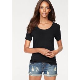 Vivance T-Shirt 'aus elastischer Baumwoll-Qualit&auml;t' schwarz Gr. 36/38 f&uuml;r Damen. Mit tiefer Rundhals. Bequem. Nachhaltig.