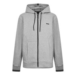 BOSS - Hoodie mit durchgehendem Rei&szlig;verschluss f&uuml;r Herren, Sport, Stretch (Silber)