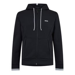BOSS - Hoodie mit durchgehendem Rei&szlig;verschluss f&uuml;r Herren, Sport, Stretch (Schwarz)