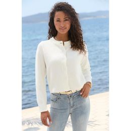 Lascana Strickjacke beige Gr. 40/42 f&uuml;r Damen. Rundhals und Kn&ouml;pfe. Figurumspielend