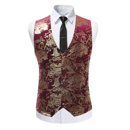 Allthemen Einreihige Slim Fit Weste mit Print Kastanienbraun