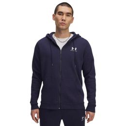 Under Armour - Hoodie mit durchgehendem Rei&szlig;verschluss f&uuml;r Herren, Fleece, &Auml;rmel mit Streifen (Mitternachtsblau/Wei&szlig;)