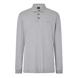 BOSS - "Pado 30" Poloshirt f&uuml;r Herren, Baumwolle, Lang&auml;rmlig (Silber)