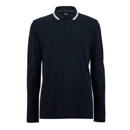 BOSS - "Plisy" Poloshirt f&uuml;r Herren, Lang&auml;rmlig (Marine)