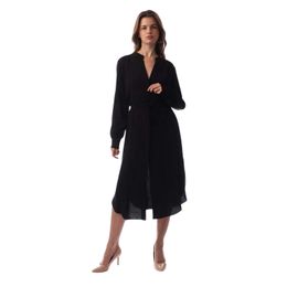 BOSS - "Dibanorah" Midi Hemd Kleid f&uuml;r Damen, Hals Kerbe, Lang&auml;rmlig (Schwarz)