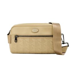 Lacoste - Umh&auml;ngetasche, Geometrisches Muster, Leder (Beige)