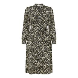 YUMI - Midi Hemd Kleid f&uuml;r Damen, Mit Kragen (Schwarz)