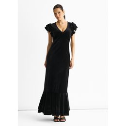 Schwarzes Maxikleid mit V-Ausschnitt und R&uuml;schen&auml;rmeln aus Samt f&uuml;r jeden Anlass